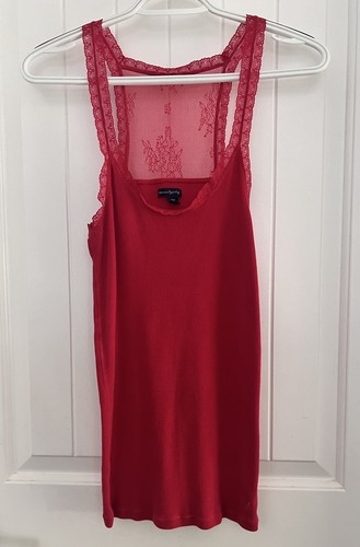 American Eagle Red Ribbed Tank Top Lace Back Size Medium | eBay