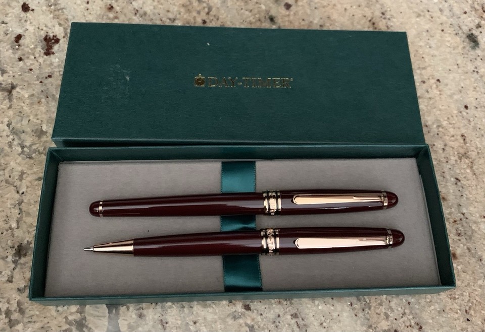 Vtg Daytimer Mont Blanc Look Alike Fountain Pen & Pencil Set Bordeaux ...