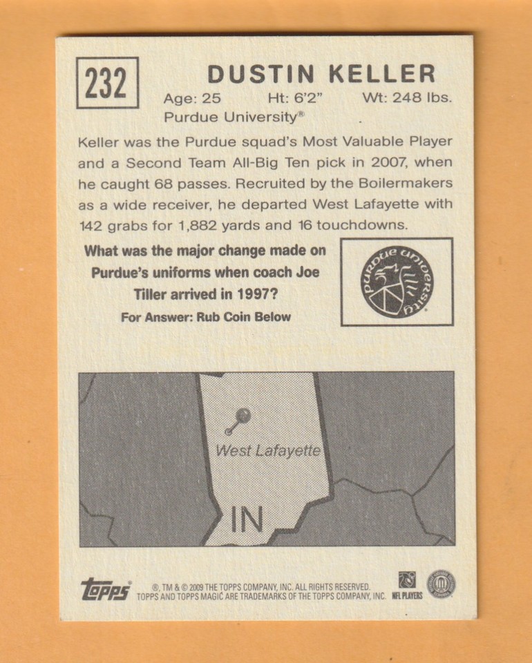 Dustin Keller Purdue Boilermakers 2009 Topps Magic #232 LaFayette ...