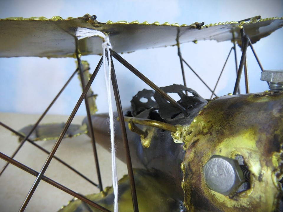 Handcrafted Brass Metal Biplane Sculpture Brutalist Art Soldered Burnt ...