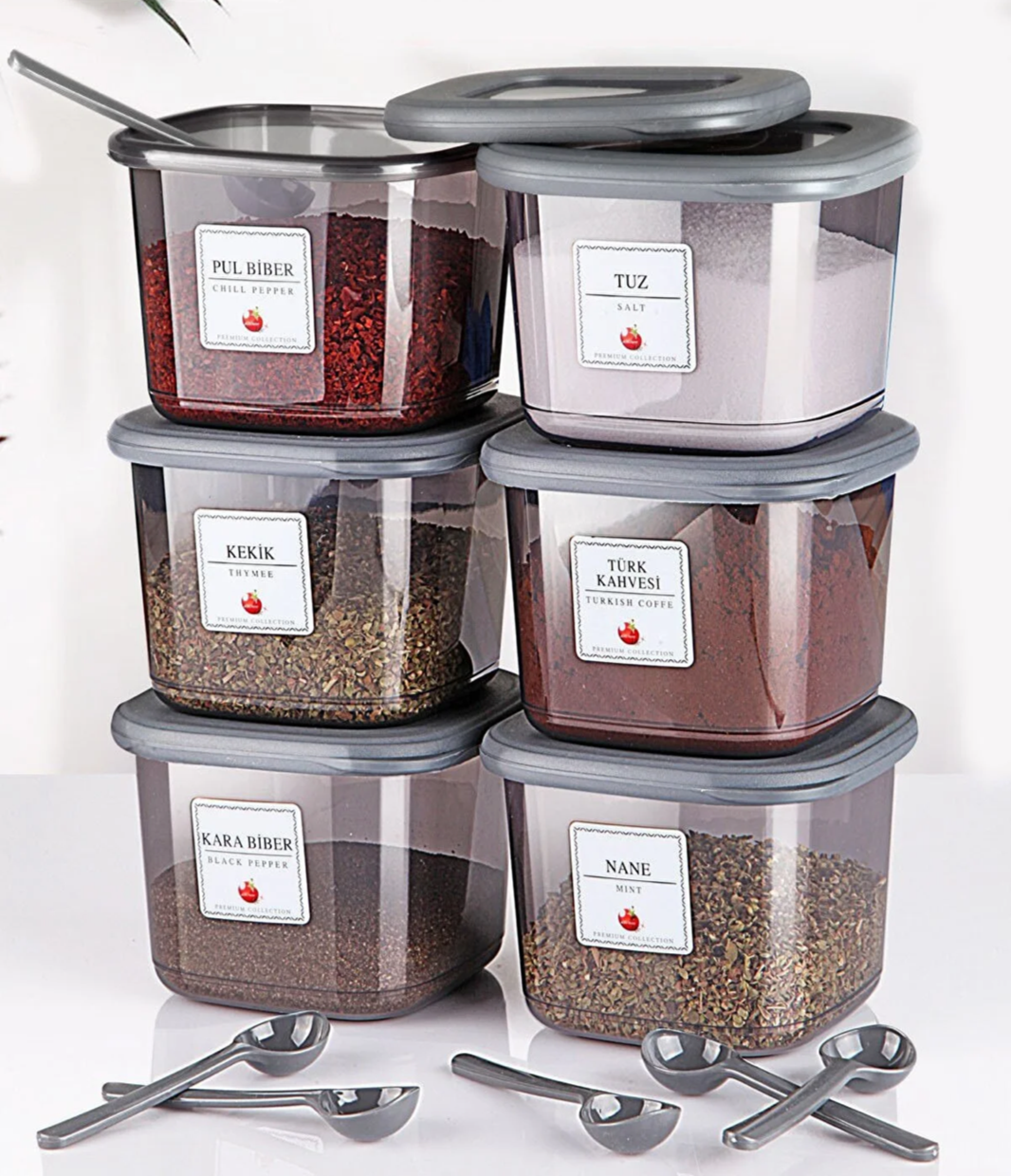 6 x Spices Containers Airtight Food Storage Container-Stackable-BPA ...