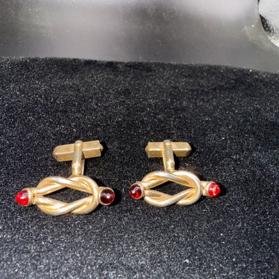 VINTAGE GOLD TONE Red Twist BLING GENT CUFFLINKS | eBay