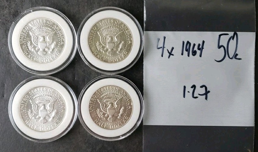 Lot of Four 1964 50c Kennedy Silver Half Dollars in Capsules | eBay