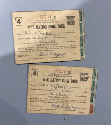 Set of 2 1940's Vintage War Ration Books from Maryland | eBay