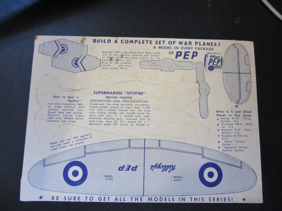 Kellogg, Pep Model Warplane Series Supermarine "SPITFIRE" British ...
