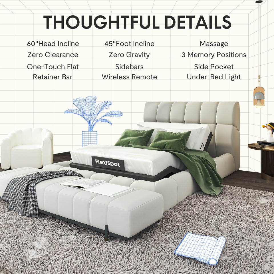 FLEXISPOT Massage Zero Clearance Adjustable Bed Frame Base with ...