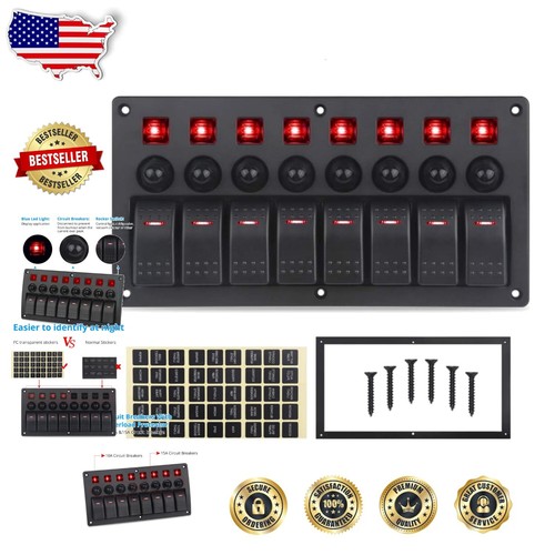 Waterproof 8 Gang Marine Rocker Switch Panel with LED Indicators for ...