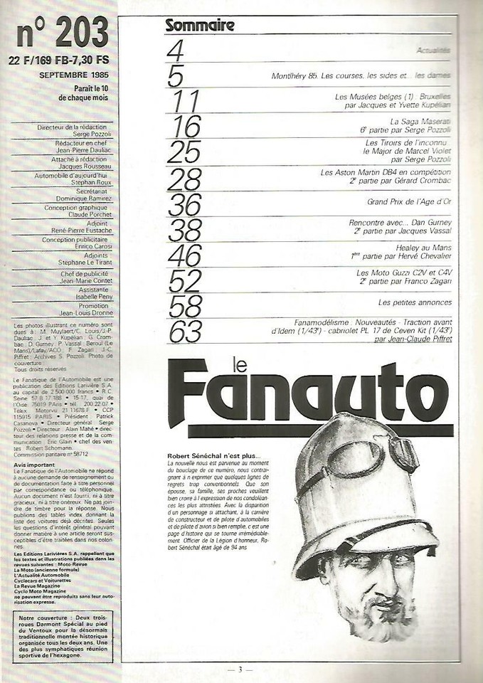 FANA DE L'AUTOMOBILE N°203 MASERATI / LE MAJOR DE M. VIOLET / ASTON ...