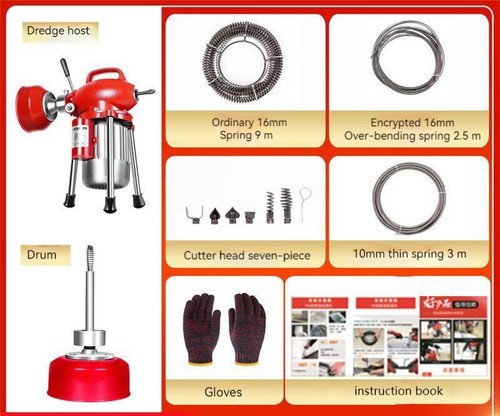 900W Electric Pipe Dredge Tool for Unclogging Sewer Kitchen Blockage ...