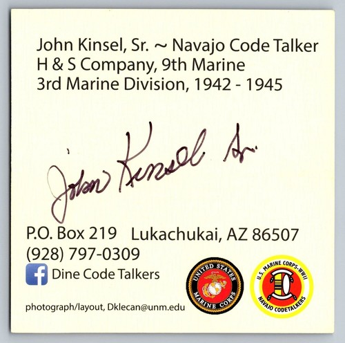 John Kinsel, Sr. Hand Signed Photo Card - WWII Navajo Code Talker | eBay