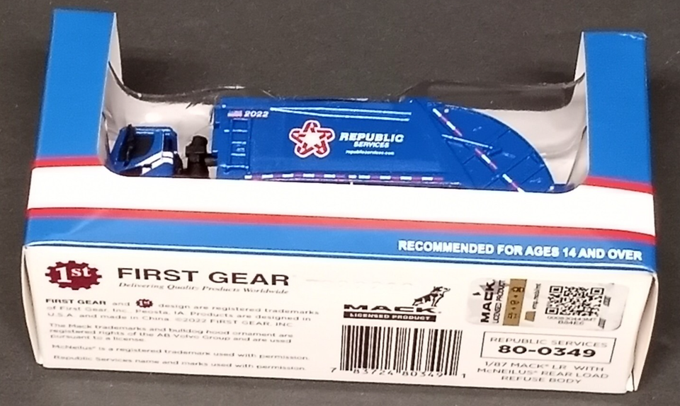 First Gear Republic Services 1/87 Scale Rear Load Garbage Truck | eBay