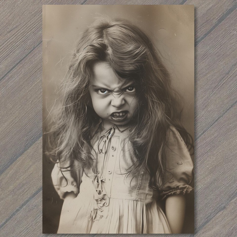 8.5x11" Young Girl Angry Screaming Face Vintage Vibe Wild Crazy Anxiety ...