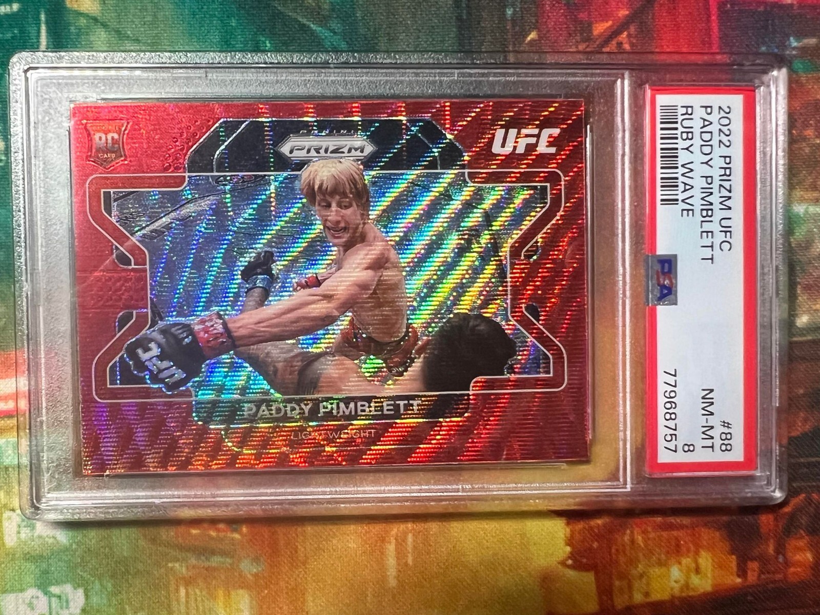 2022 PADDY PIMBLETT PSA8 RED WAVE RUBY UFC PANINI PRIZM ROOKIE CARD RC ...