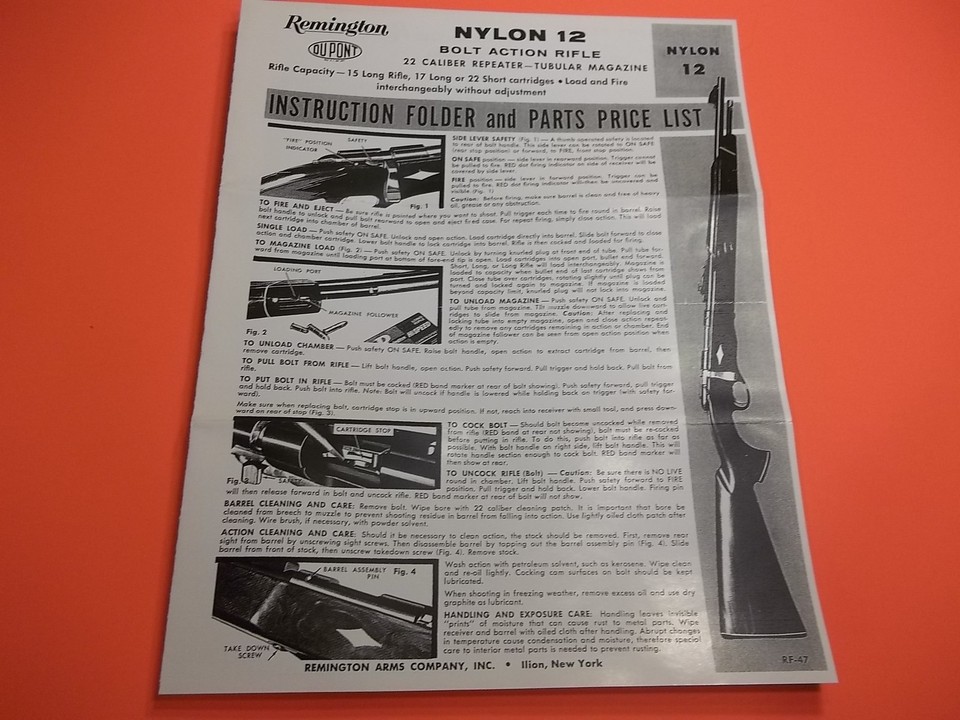 REMINGTON NYLON 12 BOLT ACTION RIFLE INSTRUCTION MANUAL | eBay