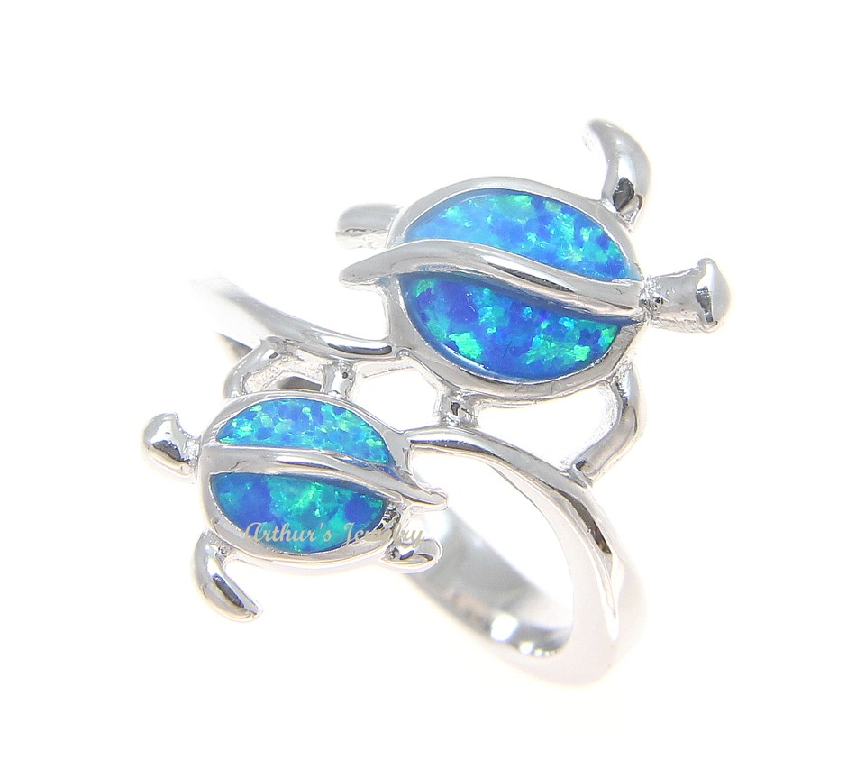 INLAY OPAL STERLING SILVER 925 HAWAIIAN MOTHER BABY HONU TURTLE RING ...