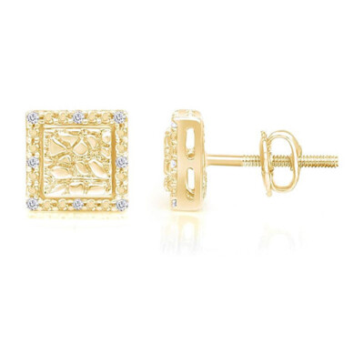 Natural Round Diamond Screw Back Square Nugget Stud Earrings 10K Yellow ...