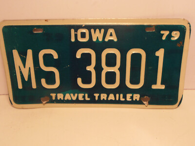 1979 Iowa License Plate MS3801 White on Green Travel Trailer Expired 12 ...