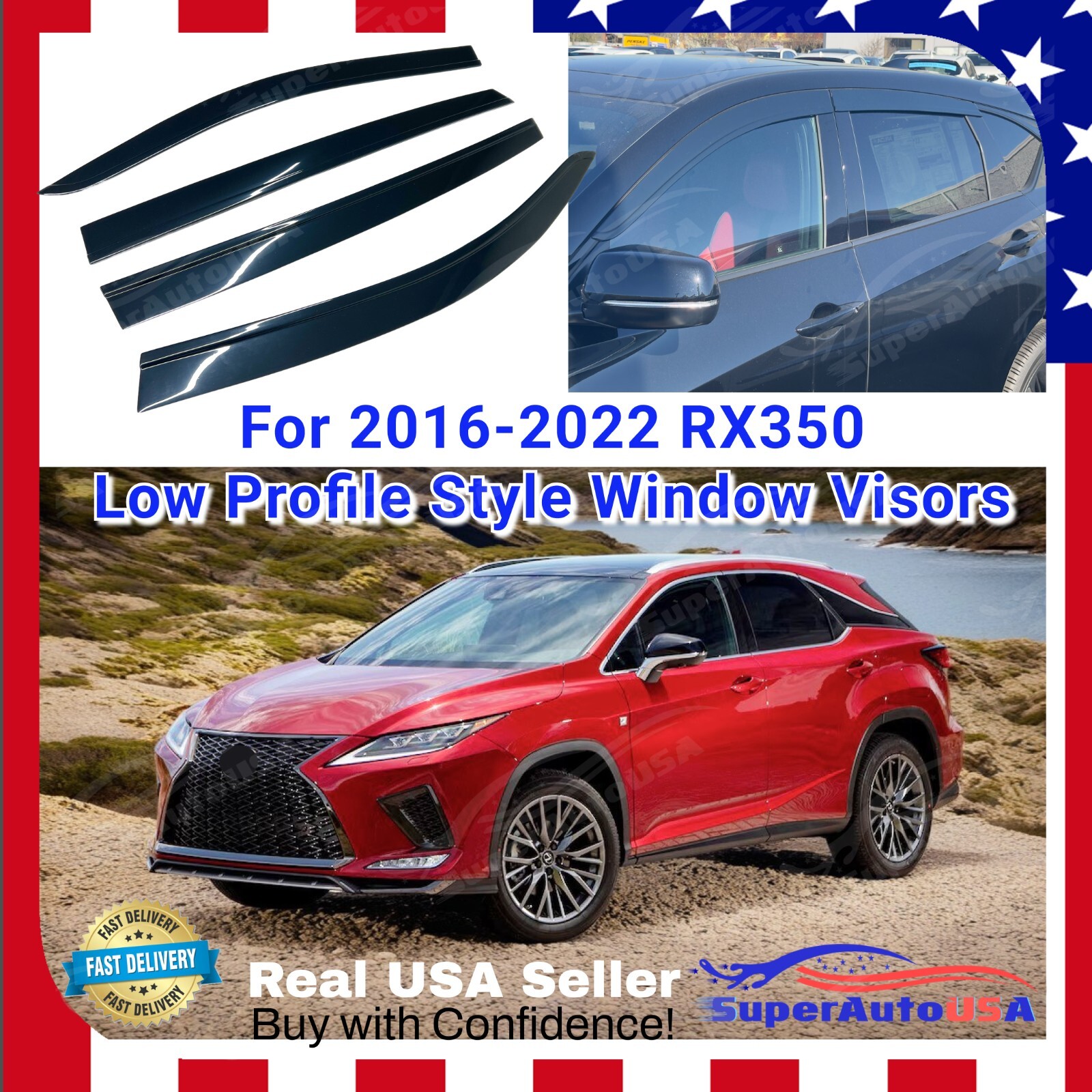 Window Vent Visor Side Rain Wind Guard Shade Deflector For 2016-2022 ...