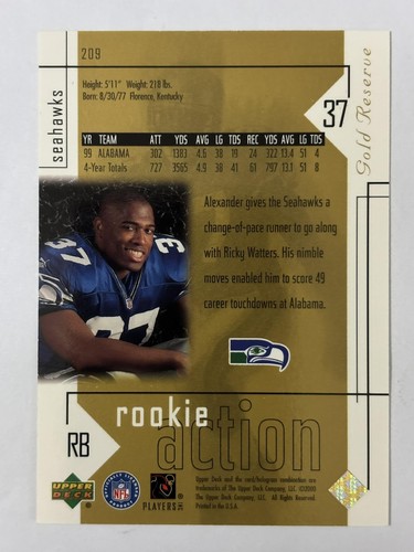Shaun Alexander 2000 Upper Deck Gold Reserve #209 #/2500 - Seattle ...
