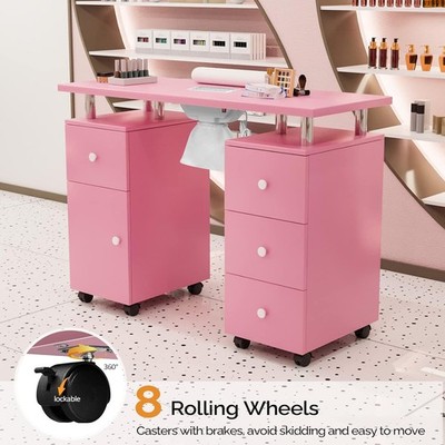 Pink Manicure Table Nail Desk Nail Table Beauty Salon Station w/ Dust ...