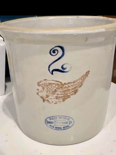 Antique & Original 2 Gallon Red Wing Union Stoneware Crock W/ 4” Wing ...