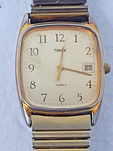 Vintage Timex Gold Toned Mens Watch Square Date 29mm Wear -New Battery ...