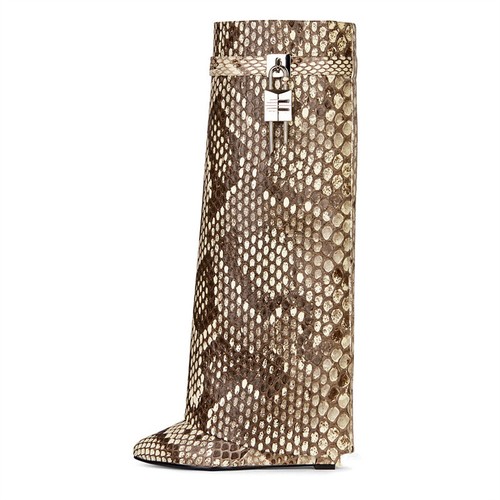 Fold Over Knee High Boots for Women Pointy Pull-on Wedge Heel Knee ...