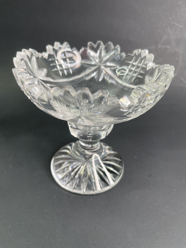 Vintage Crystal Compote Candy Trinket Dish Scallop Sawtooth Heavy Glass ...