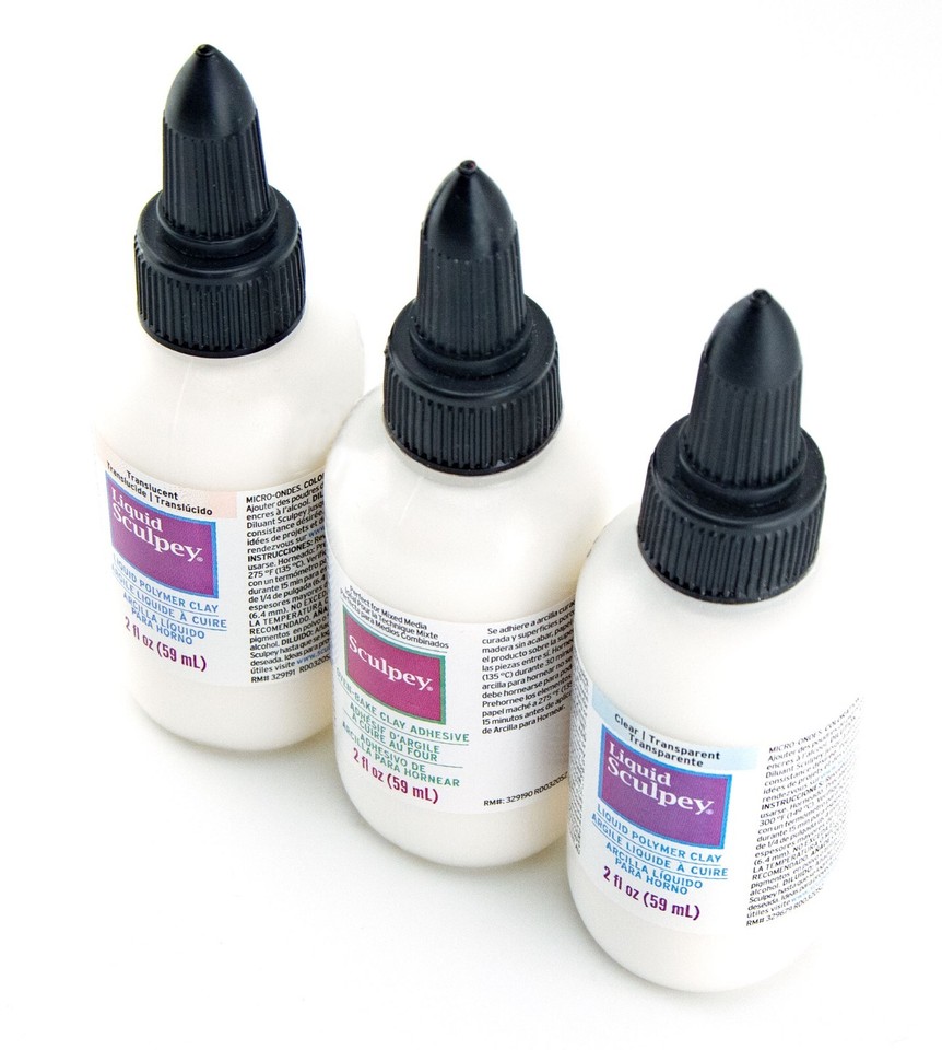 Sculpey 3 pc Lot Liquid Polymer Clay Clear & Translucent & Adhesive 2oz ...