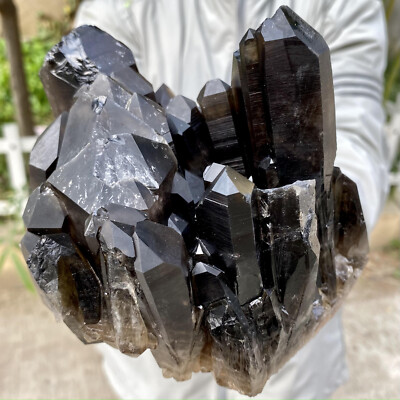 4.18LB Natural Beautiful Black Quartz Crystal Cluster Mineral Specimen ...