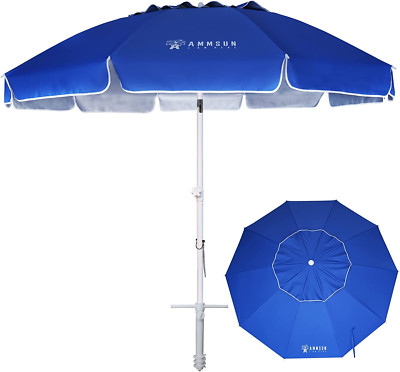 8FT Large Beach Umbrella with Sand Anchor, Heavy Duty High Wind ...