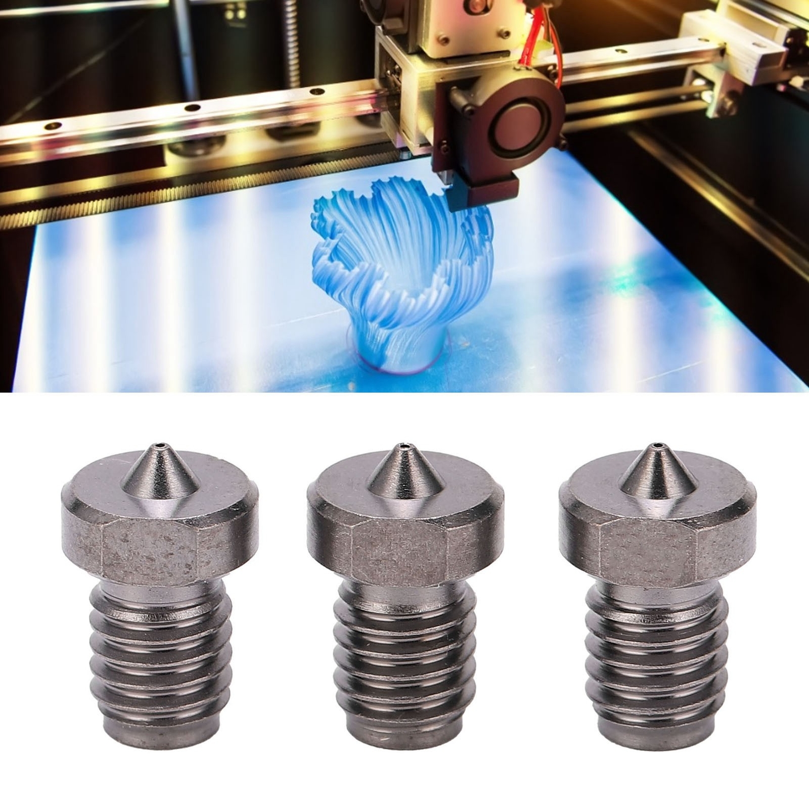3x 3D Printer Nozzles TT3D Hardened Steel 1.75mm Filament 50°Hardness 0 ...