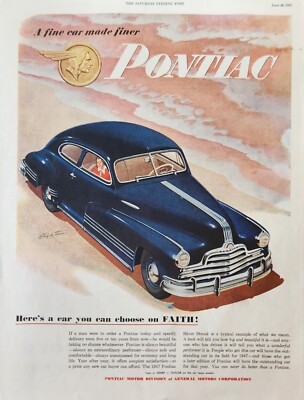 1947 Pontiac General Motors Blue Car Vintage Ad you can choose on faith ...
