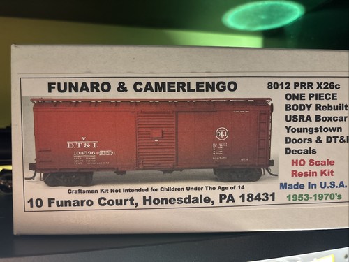 HO Funaro & Camerlengo #8012 PRR /DT&I X26c 40’ Steel Boxcar Resin Kit ...