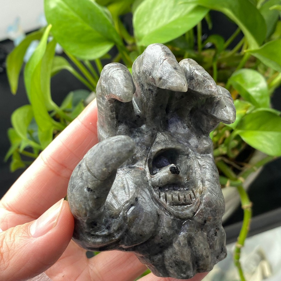 2.8" Natural Flame stone quartz hand-carved Magic hand crystal reiki ...