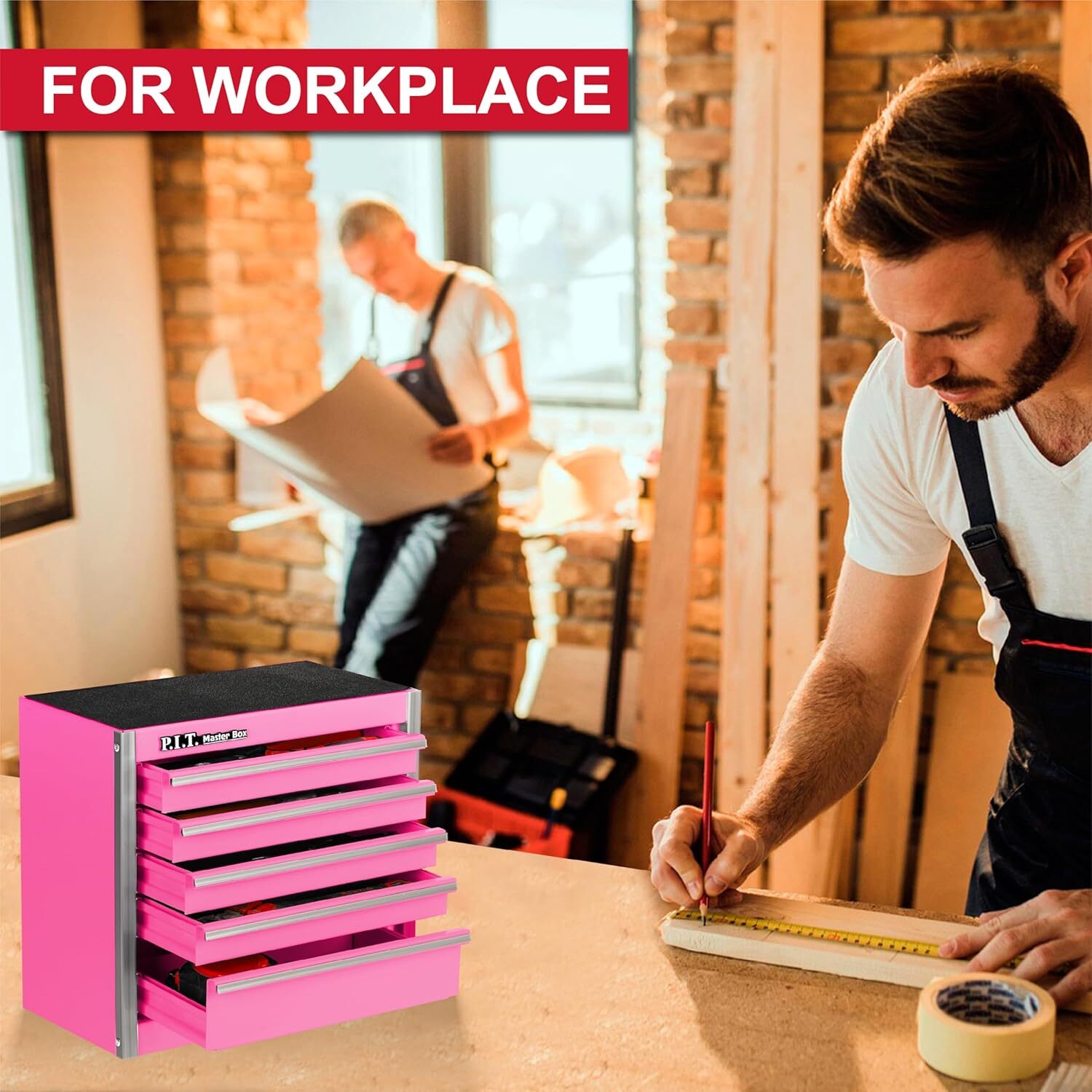 P.I.T. Mini Pink Tool Box, Portable 5-Drawer Micro Roll Steel Stackable ...