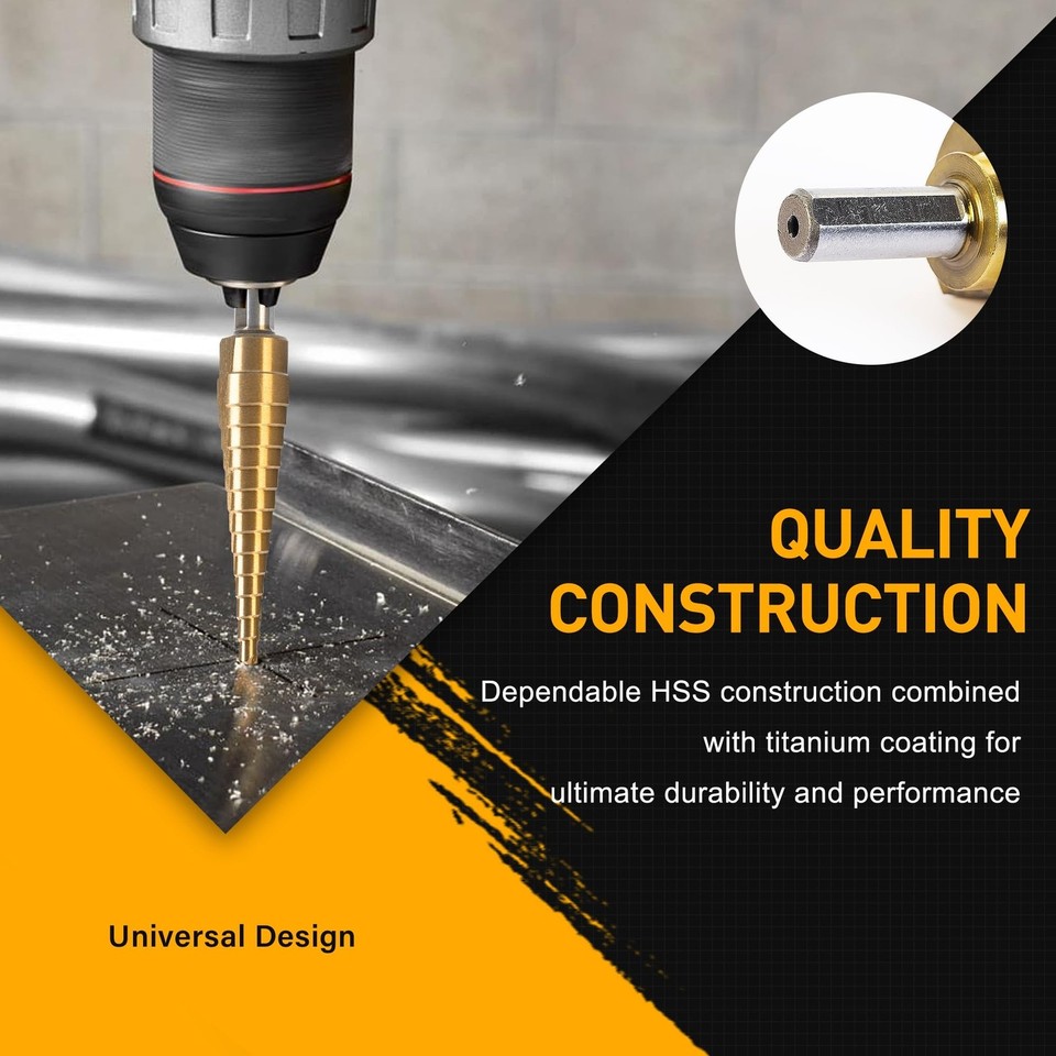 Step Drill Bit Set, 3PCS Titanium High Speed Steel Drill Bits, Step ...