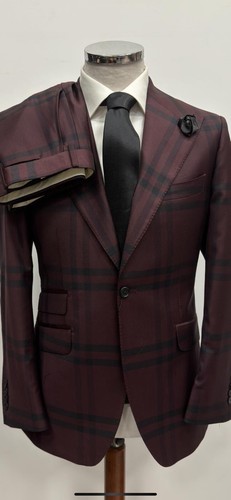 Brown and black super 180 one button wool suit | eBay