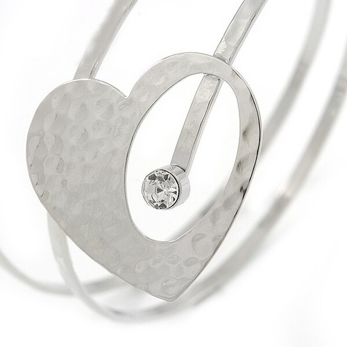 Silver Plated Hammered Double Heart Armlet Bangle - 27cm L | eBay