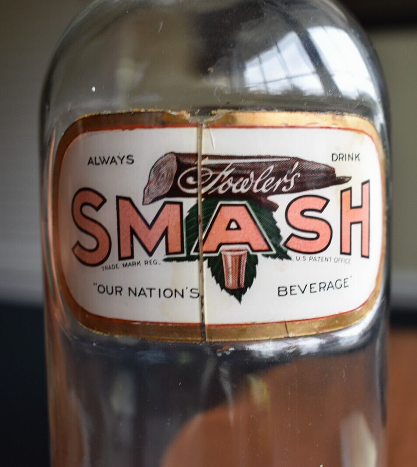 Rare Vintage 1900s Soda Fountain Syrup Back bar Bottle "FOWLER'S SMASH ...