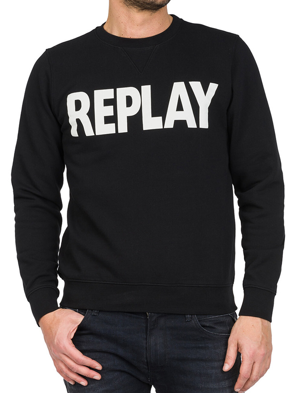 Replay Homme Rundhals-Sweater Avec Frontptint | eBay