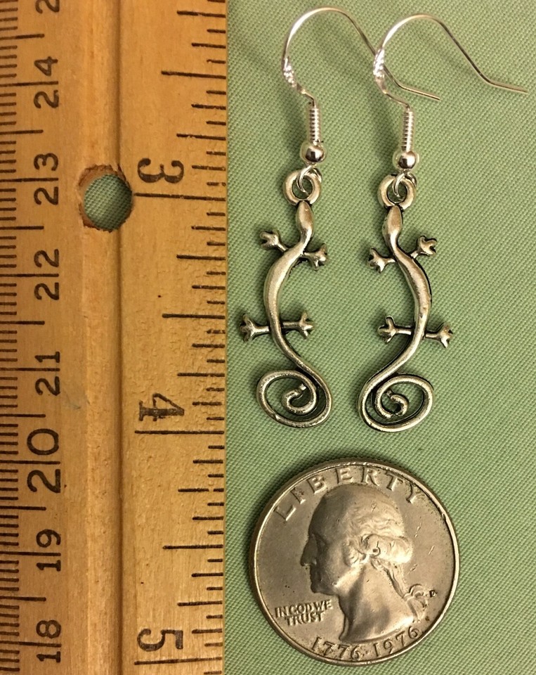 GECKO EARRINGS - Pewter with Sterling Silver Ear Wires LIZARD SKINK | eBay