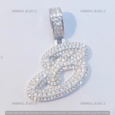 Real 925 Sterling Silver 2 CT Round Lab-Created Diamond Custom B Letter ...