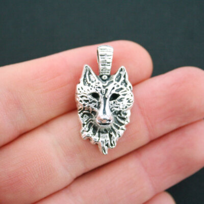 4 Wolf Charms Antique Silver Tone Detailed Wolf Head - SC5038 | eBay