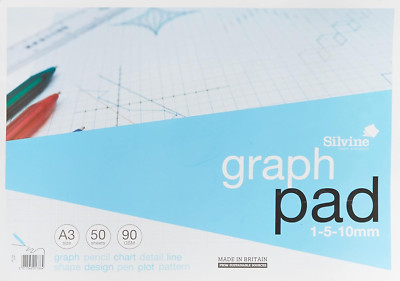 A3 Graph Pad. 50 Sheets of Quality 90Gsm Paper Printed 1-5-10Mm Graph ...