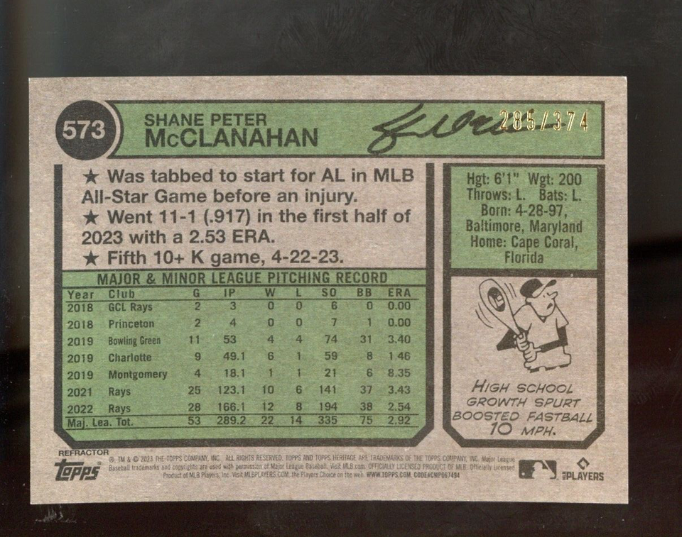 2023 Topps Heritage High Number SHANE McCLANAHAN CHROME REFRACTOR /374 ...
