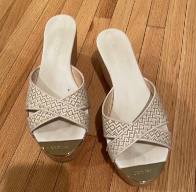 Jimmy Choo Womens White/Marble Prima Cork Wedge Slide Sandals Size 9 | eBay