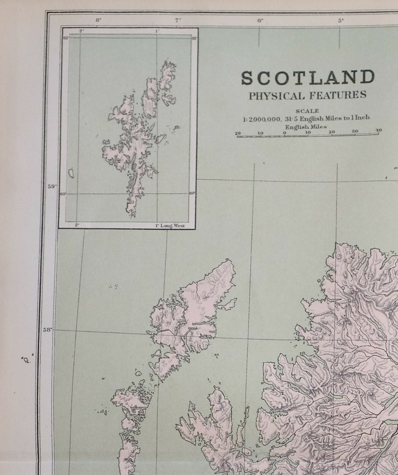 1889 MAP SCOTLAND PHYSICAL FEATURES LAND MOUNTAINS | eBay