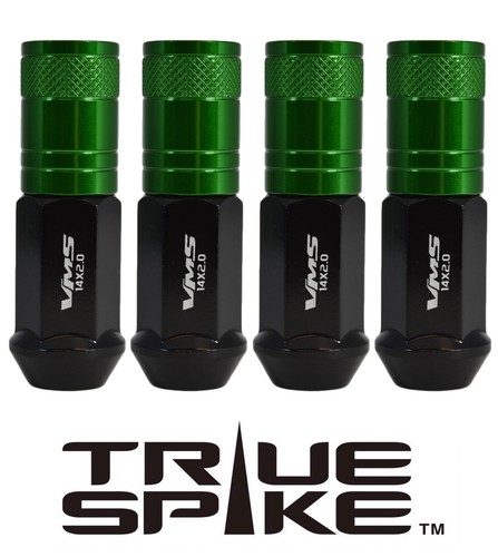 20 TRUE SPIKE 70MM 9/16" FORGED STEEL LUG NUTS EXTENDED GREEN TUNER ...