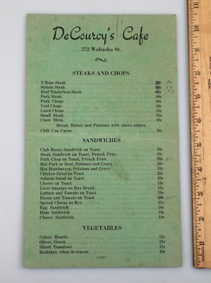 Vintage Restaurant Menu DeCourcy's Cafe 327 Wabasha St. Saint Paul ...